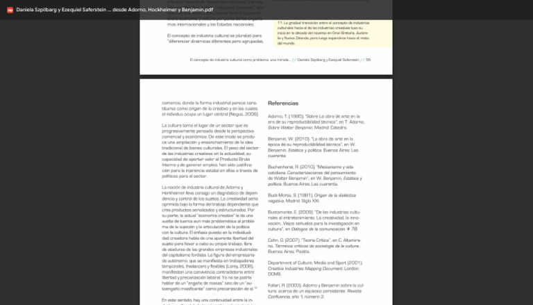 D. Szpilbarg y E. Saferstein - El Concepto Industria Cultural Como Problema Una Mirada de | PDF