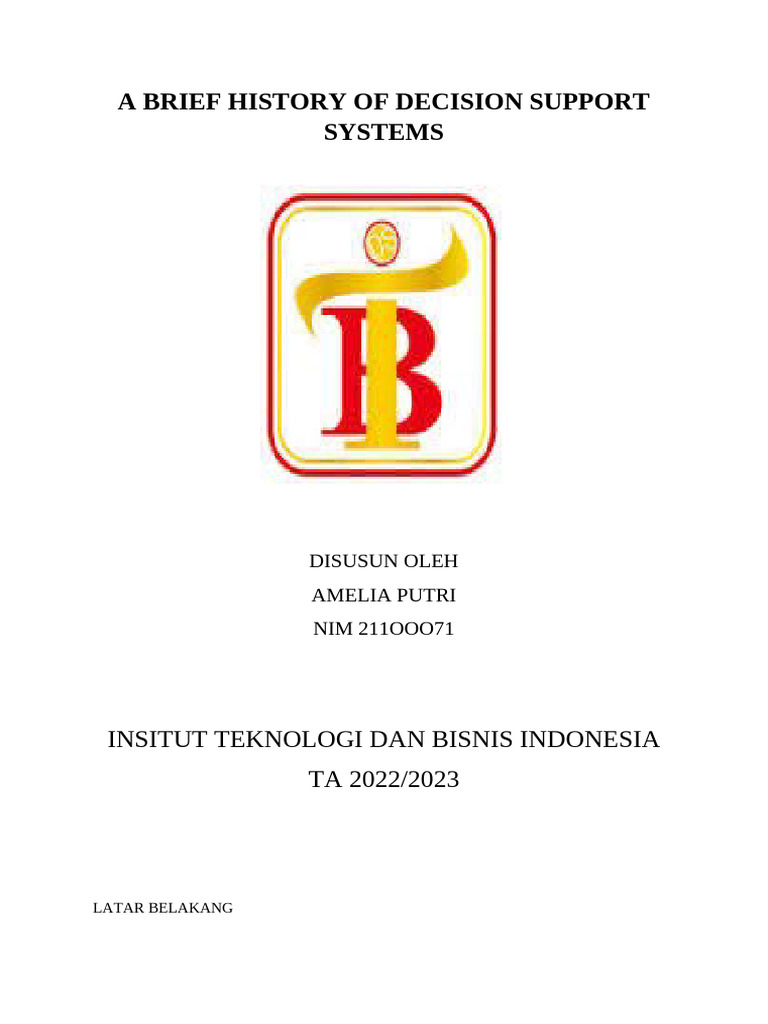 A Brief History of Decision Support Systems | PDF