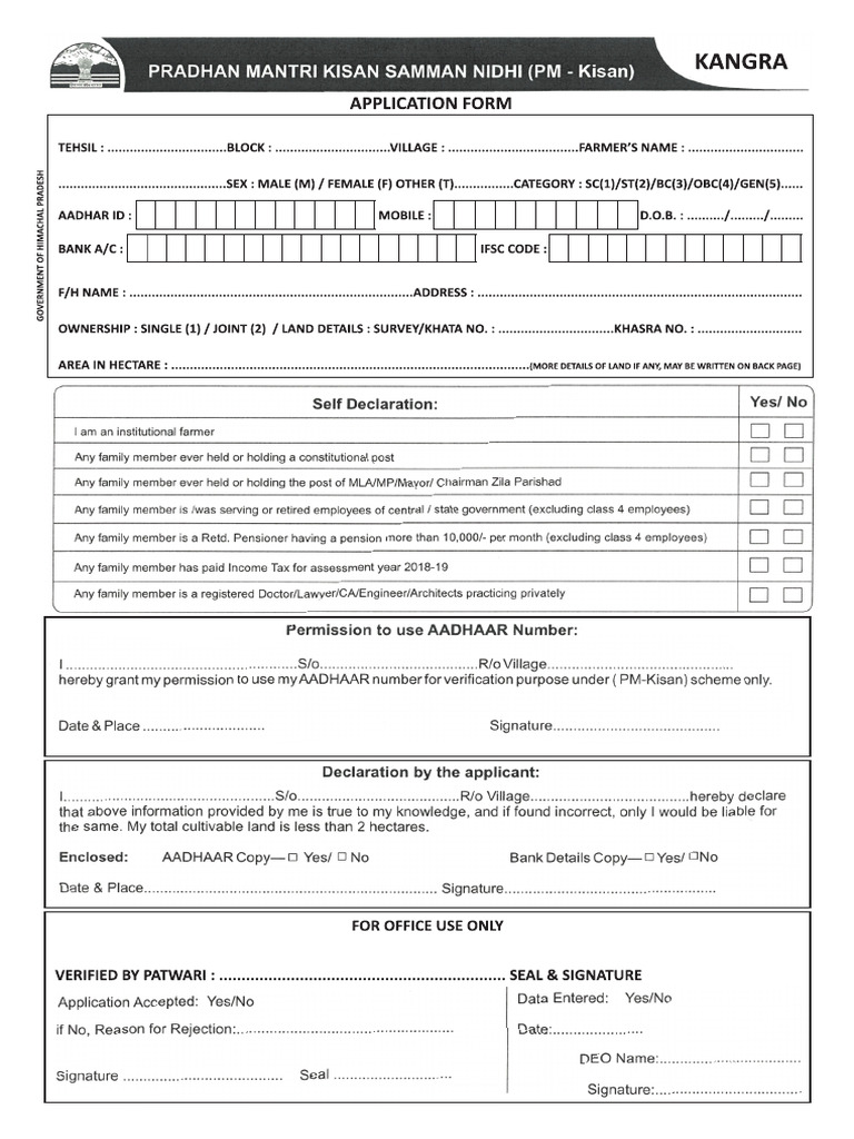 PM Kissan Form | PDF