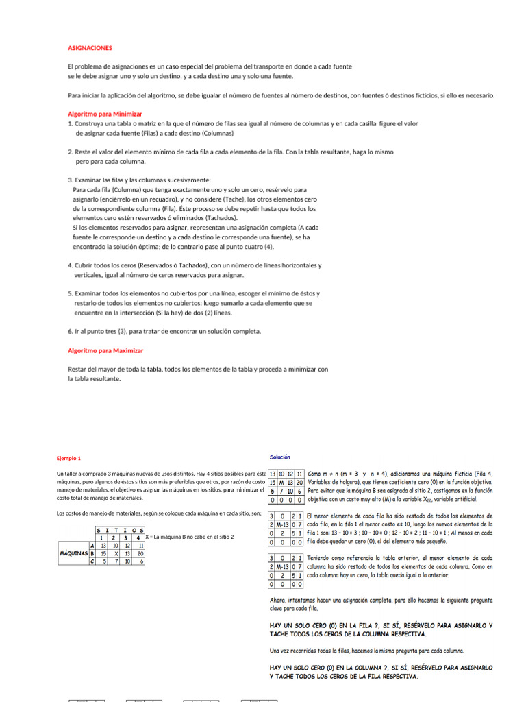 Explicación Método de Asignaciones | PDF | Algoritmos | Matemáticas Aplicadas