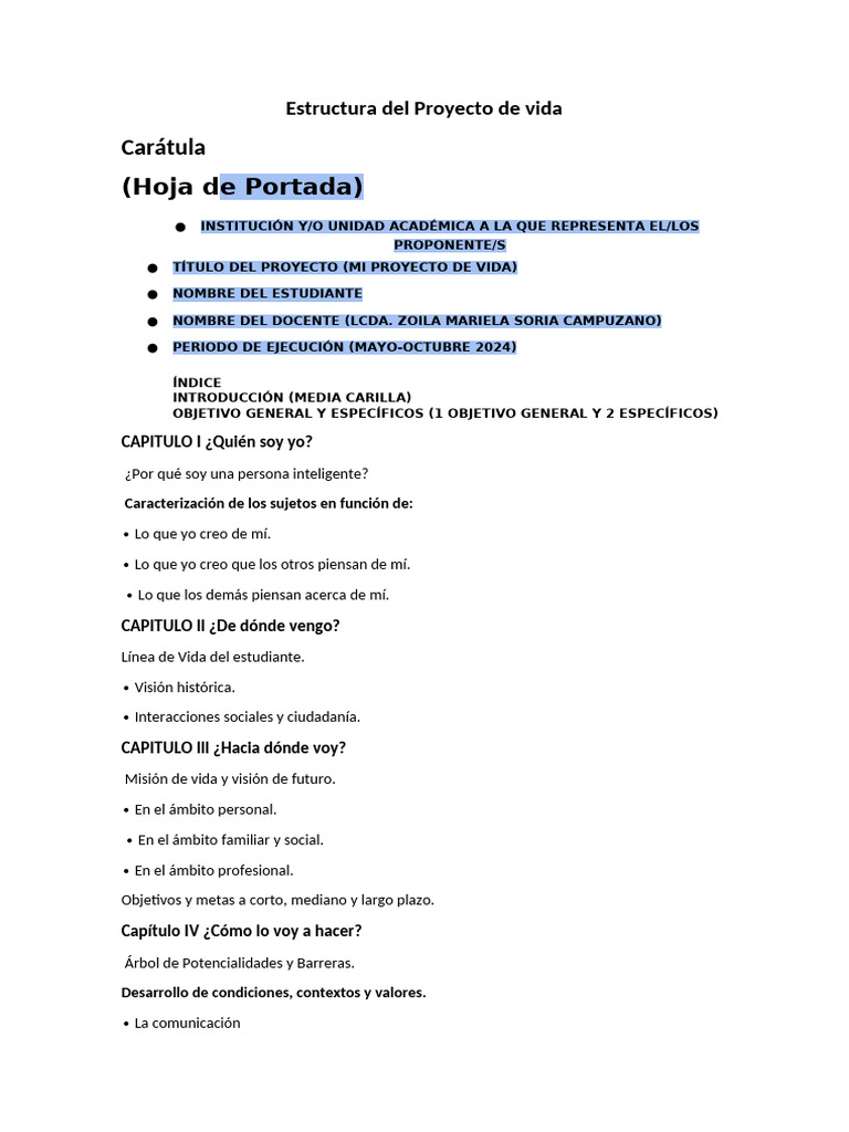 Estructura Del Proyecto de Vida | PDF