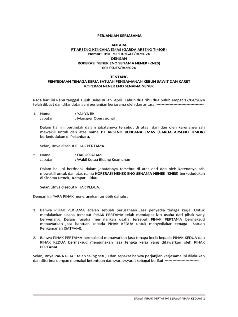 Contoh Draf Kerjasama Outsorcing | PDF