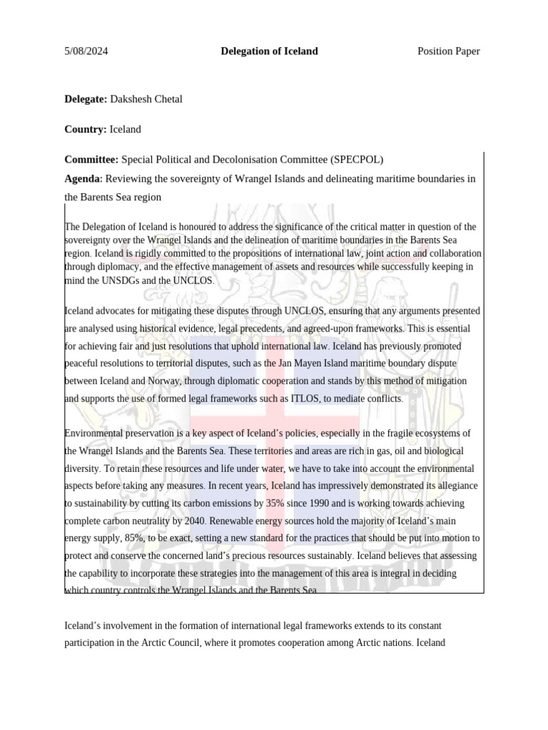 Position Paper DSMUN 24 - Iceland - Dakshesh Chetal | PDF