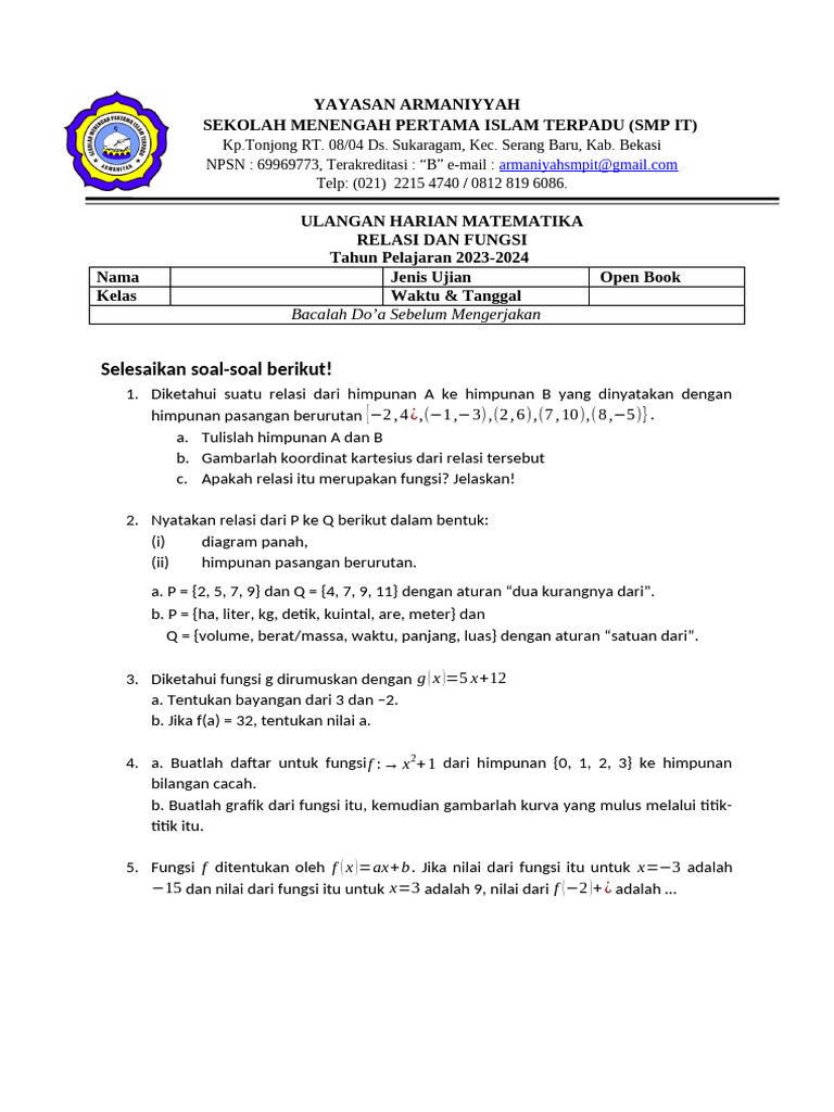 8_UH Mtk RelasiFungsi | PDF