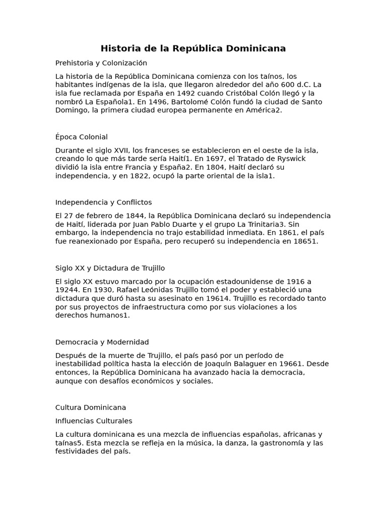 Historia de La República Dominicana | PDF