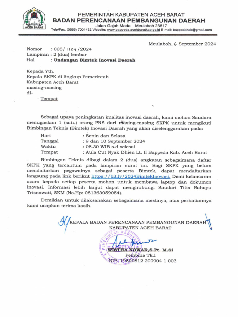 Undangan Bimtek MTL | PDF