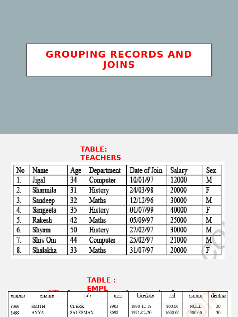 Grouping Records and Joins | PDF