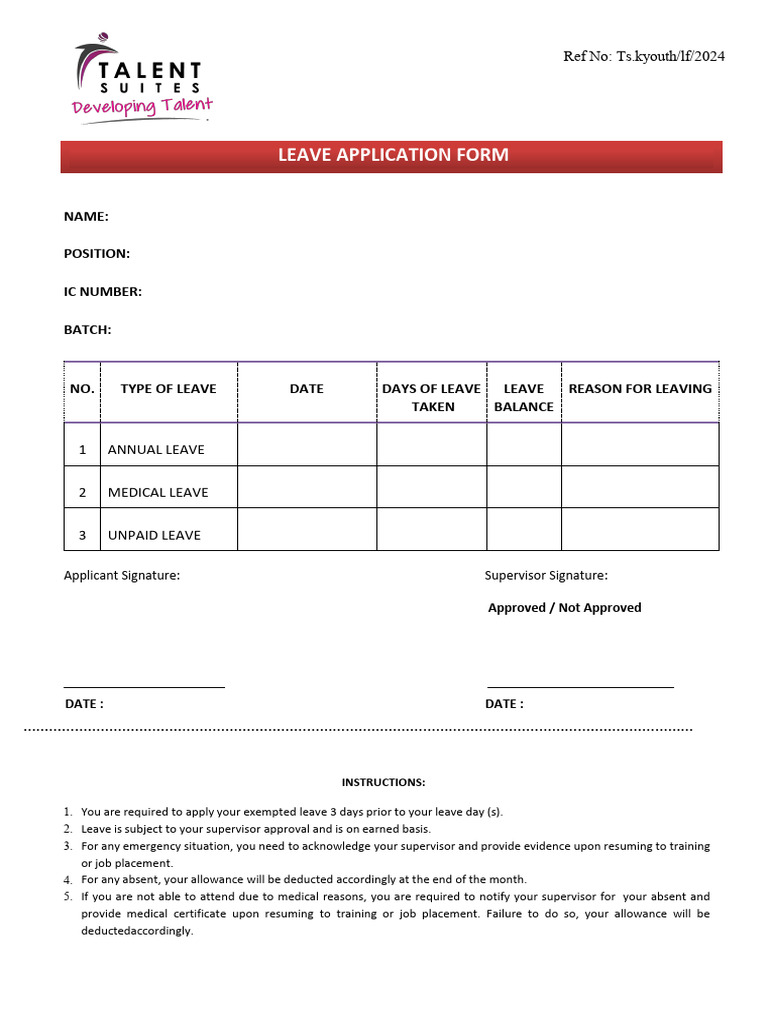 Leave Application Form Guidelines | PDF | Finance & Money Management