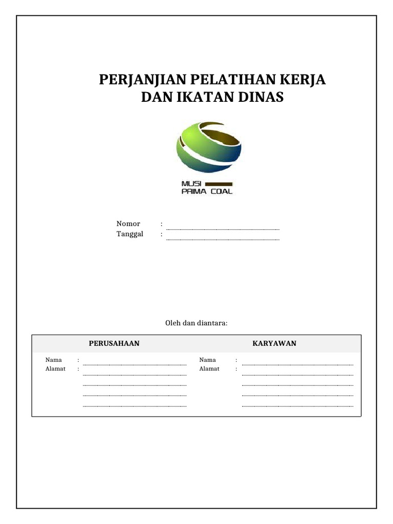 Mpc Draft Perjanjian Pelatihan Kerja Dan Ikatan Dinas Pdf