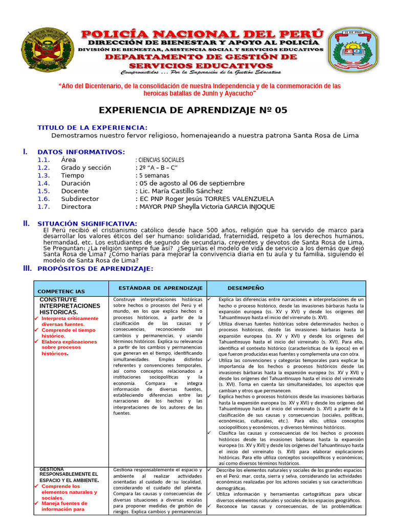 EdA N°05 III BIMESTRE CC - SS 2° | PDF