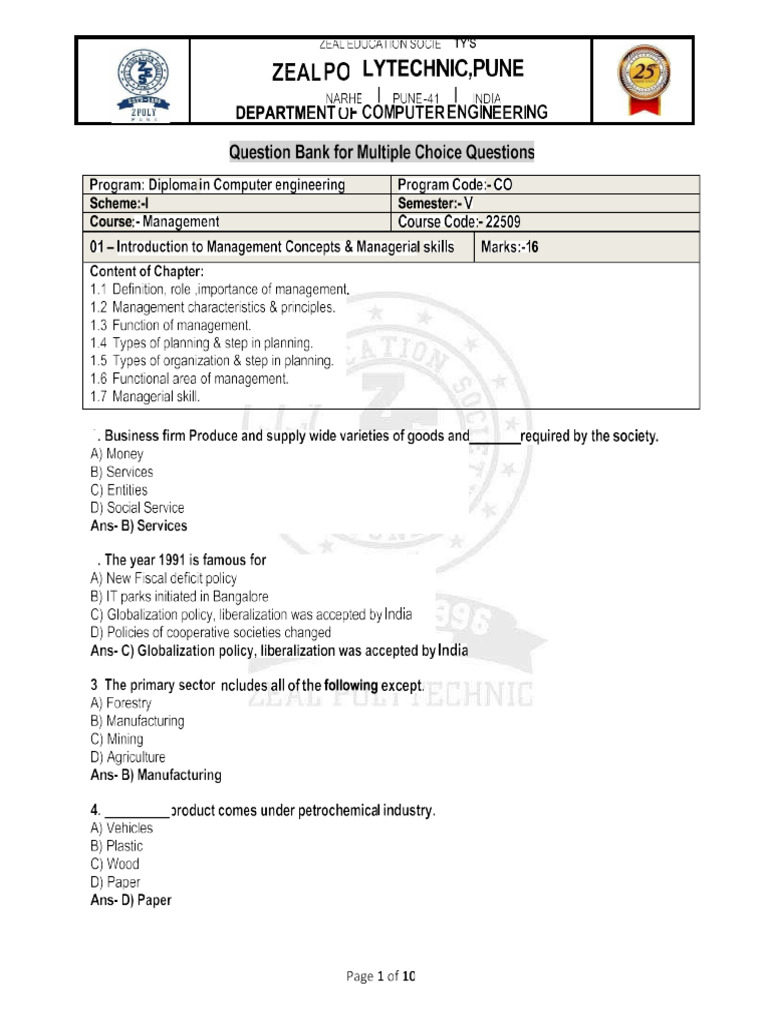MAN MCQ Bank PDF First Zeal College | PDF