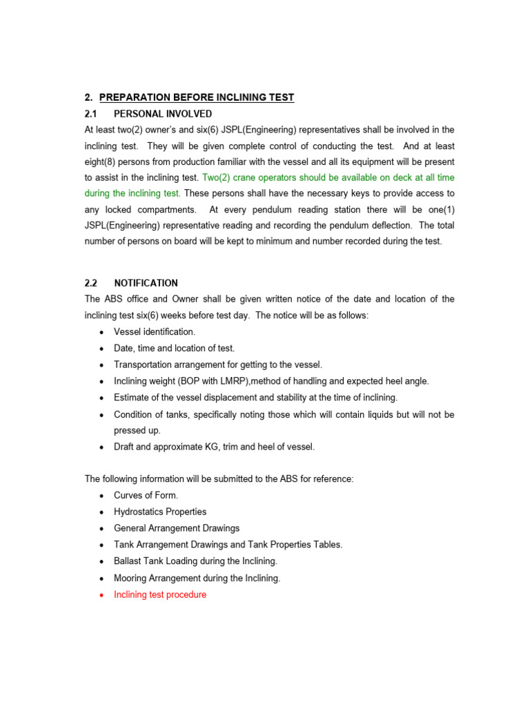 Inclining Procedure1 | PDF