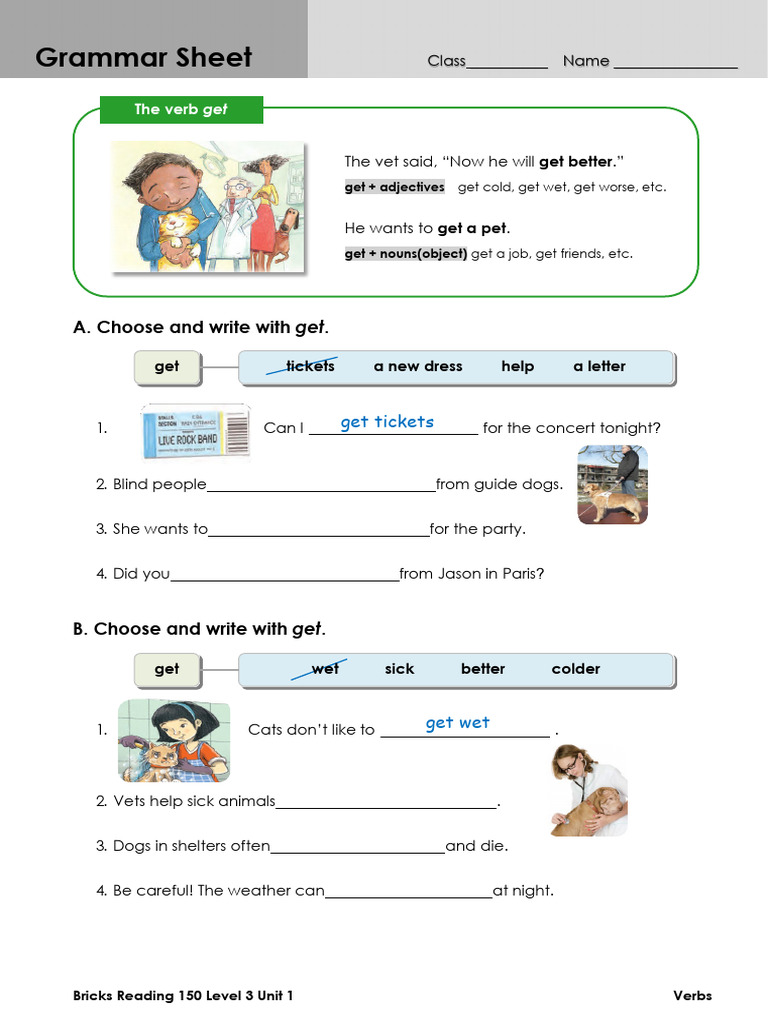 Bricks Reading 150 - L3 - Grammar Sheet | PDF