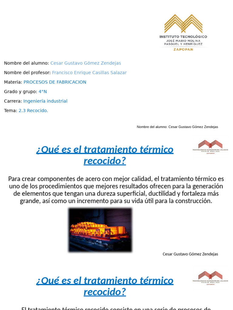 2.3 Recocido. Cesar Gustavo Gómez Zendejas | PDF