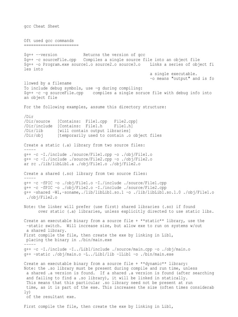 Gcc Cheat Sheet | Library (Computing) | Software Development