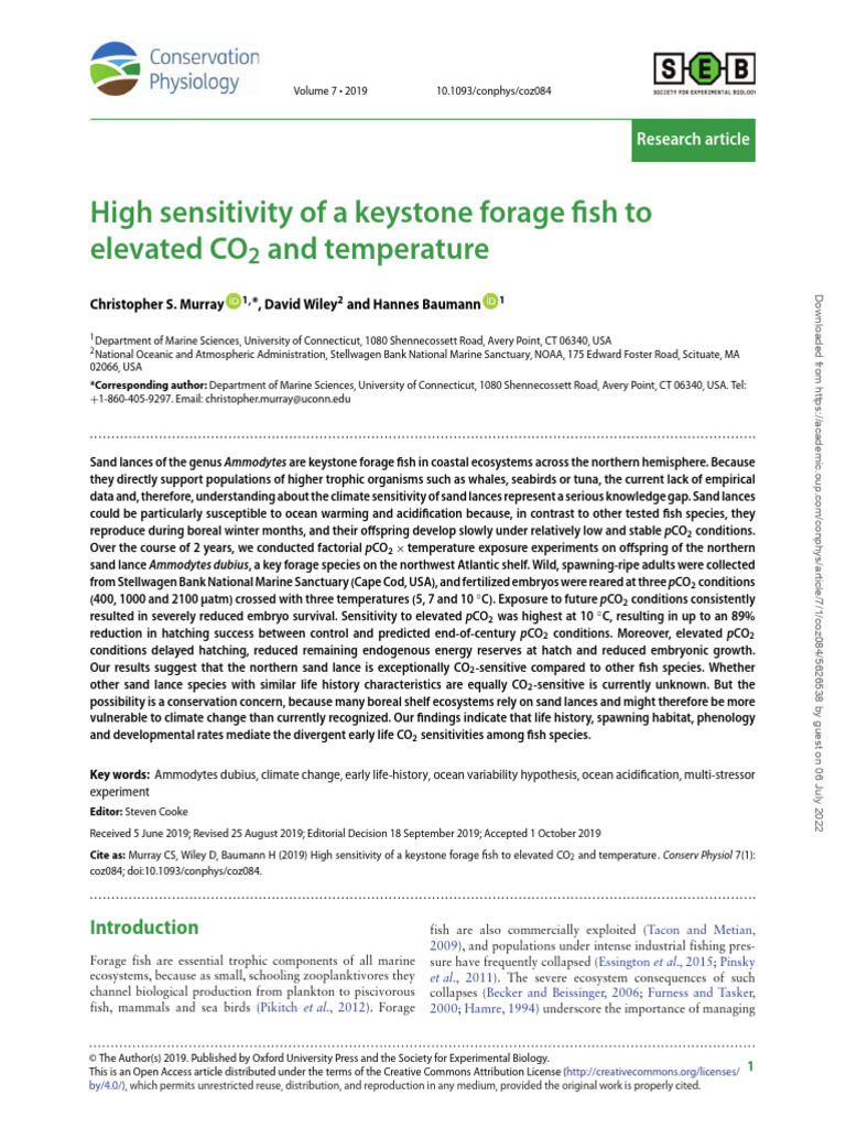 High Sensitivity of A Keystone Forage Fish To Elevated CO2 and ...