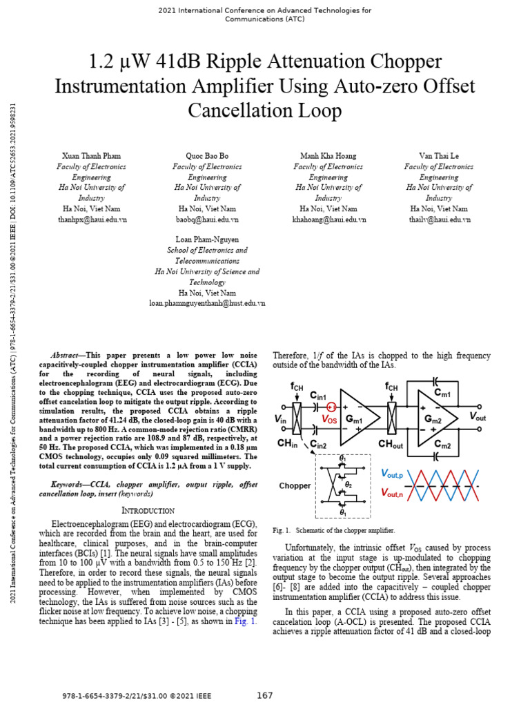 1.2 W 41dB Ripple Attenuation Chopper Instrumentation Amplifier Using ...