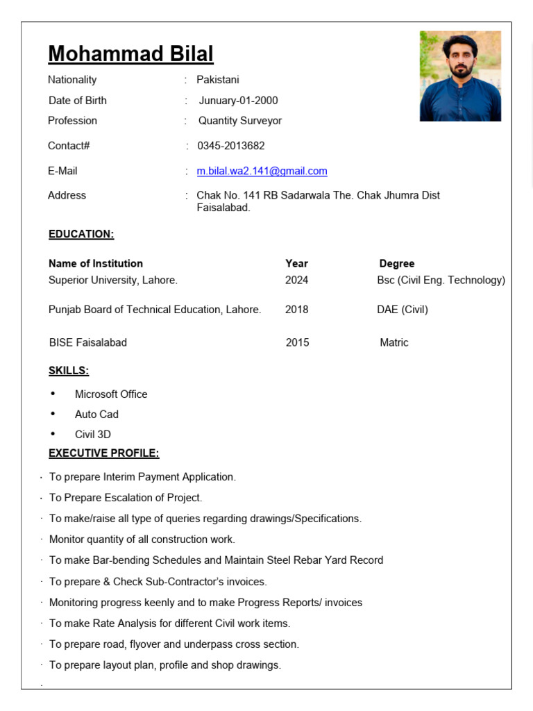 QS M. Bilal CV | PDF
