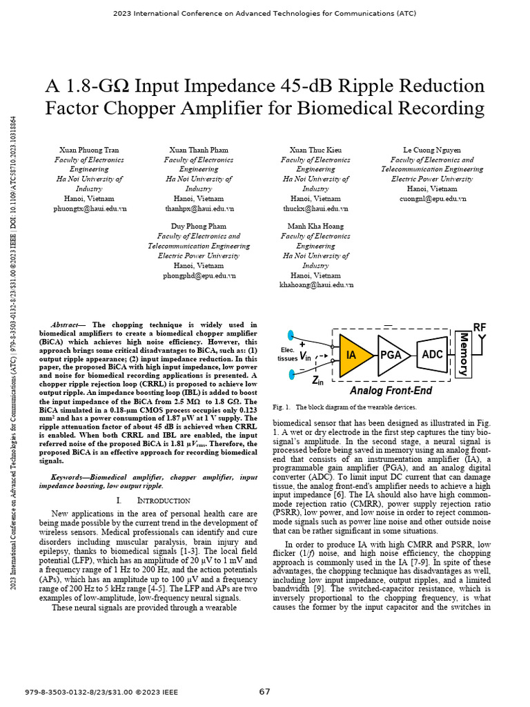 A 1.8-G Input Impedance 45-dB Ripple Reduction Factor Chopper Amplifier For Biomedical Recording ...