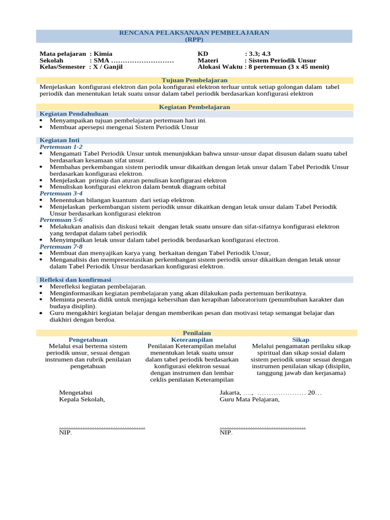 RPP Sistem Periodik Unsur | PDF