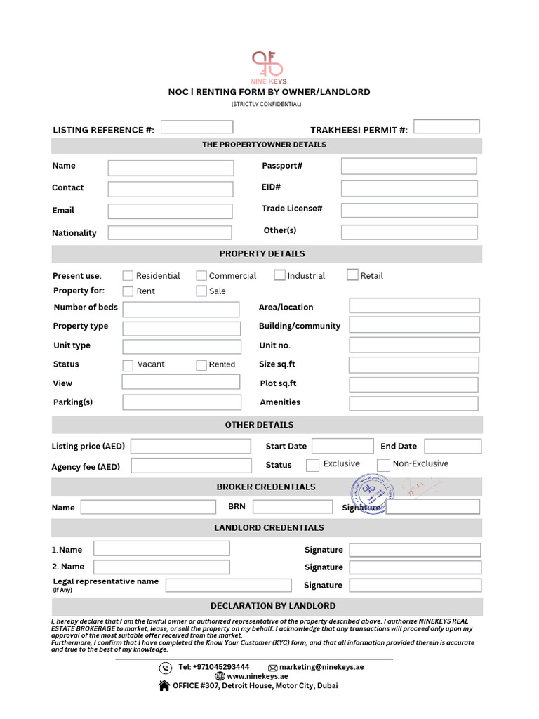 Ninekeys Rental Form Noc | PDF