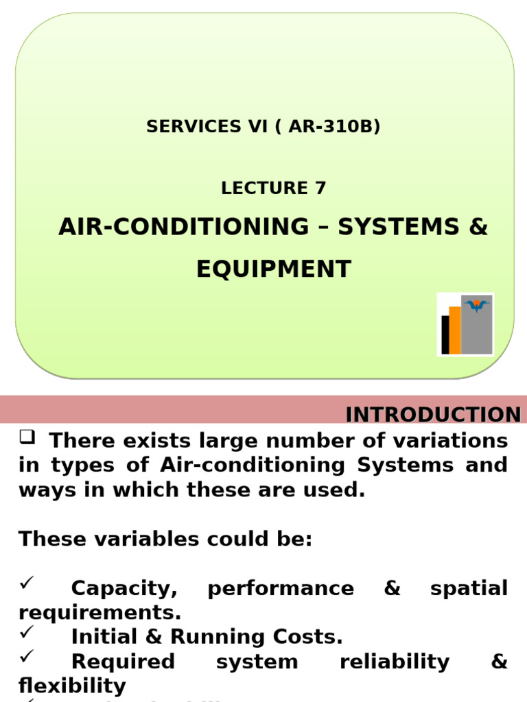 Lecture 7 Air Conditioning - Methods _ Equipment | PDF
