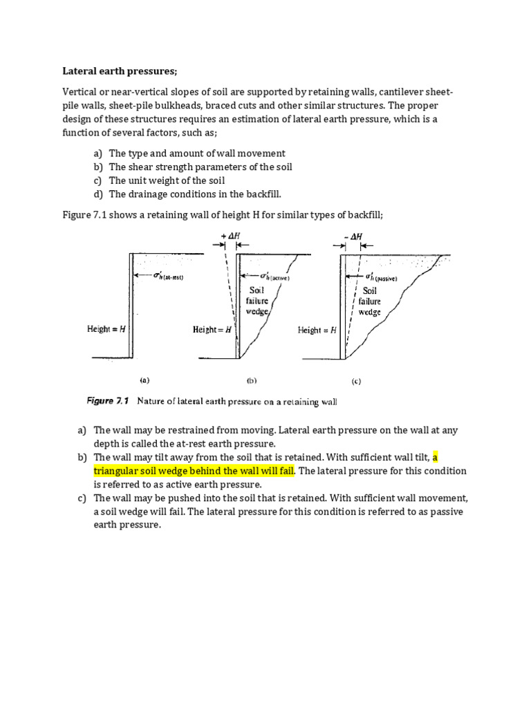 Lateral Earth Pressures | PDF