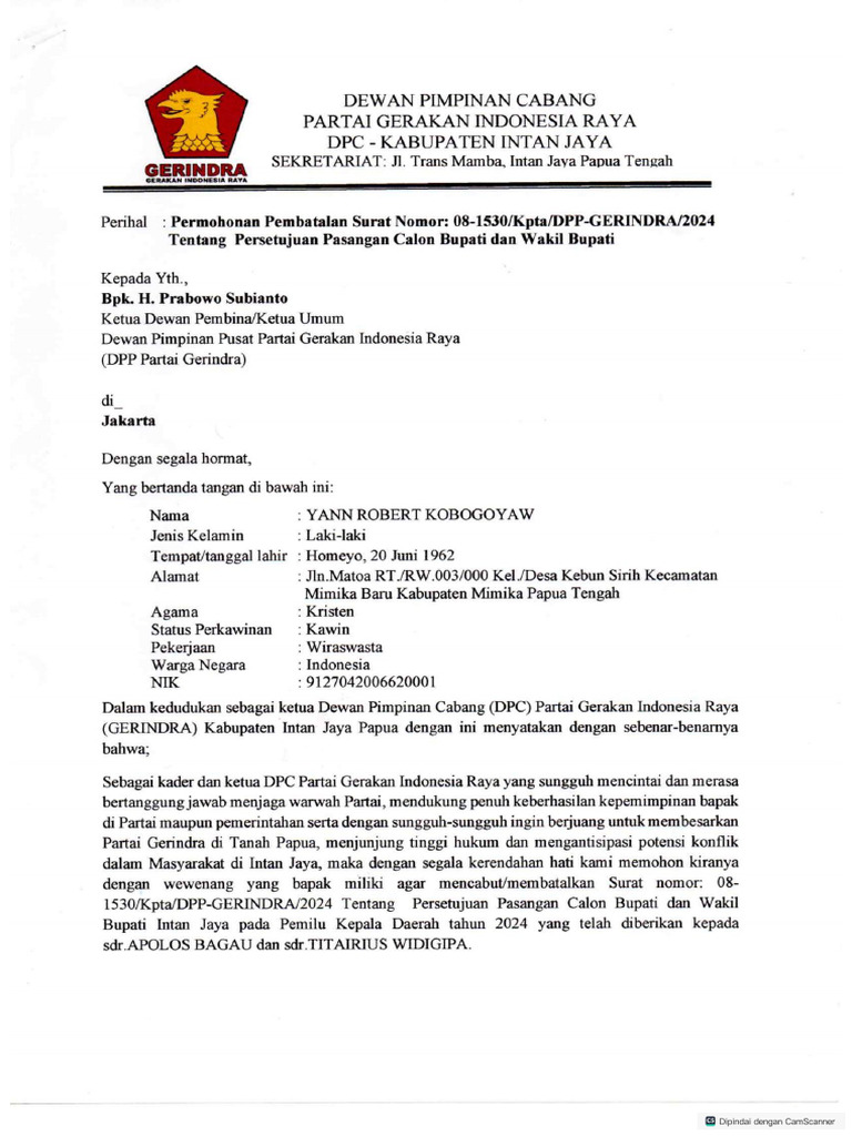 Permohonan Pembatalan Rekom DPP-1 | PDF