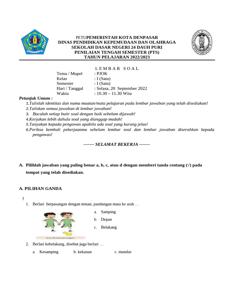 Soal PTS Pjok KLS 1 | PDF