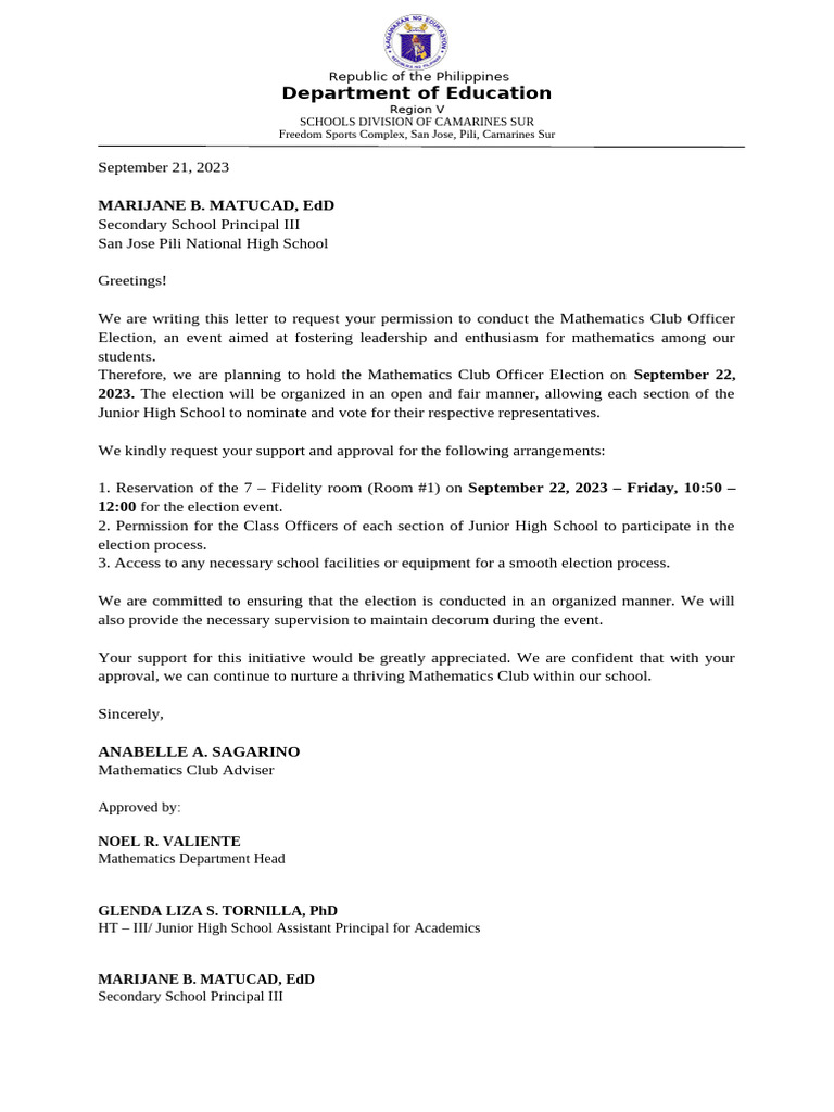 Letter - Math Club ELECTION | PDF