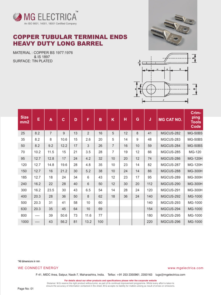 Copper Tubular Terminal Ends Heavy Duty Long Barrel1 | PDF