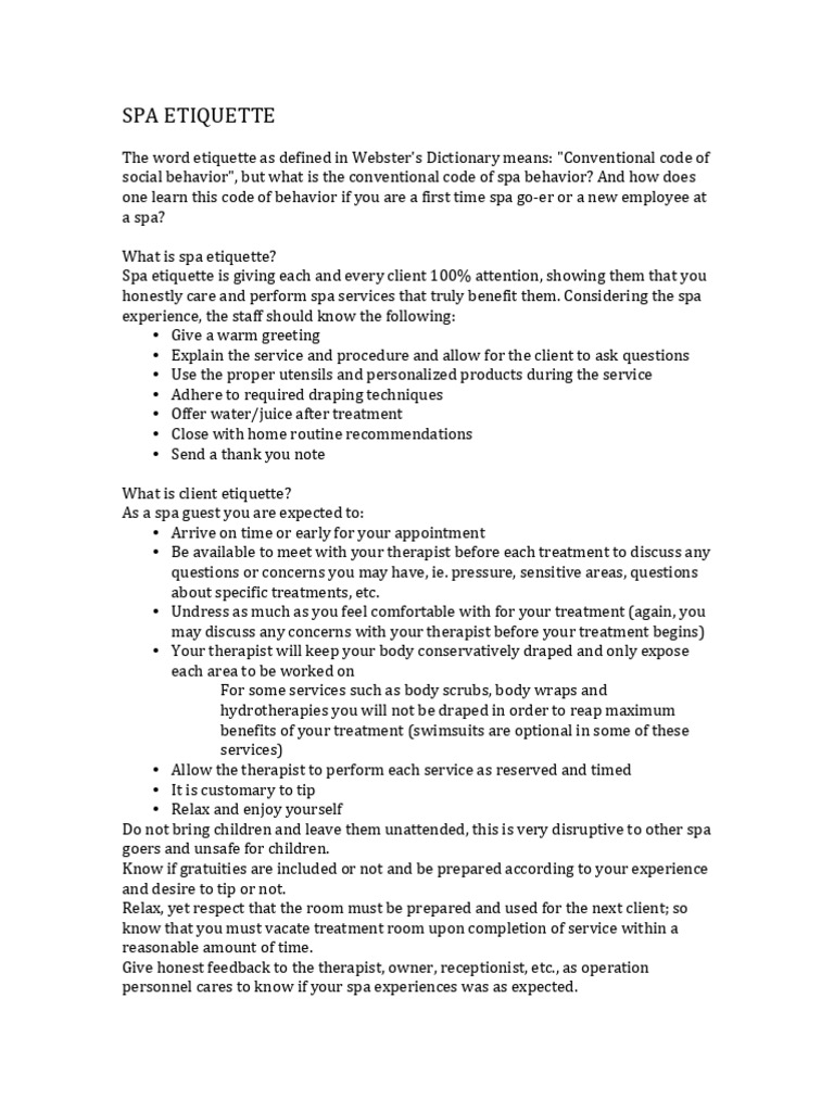 Spa Etiquette | PDF