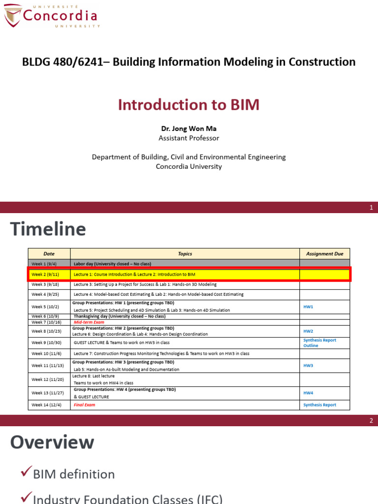 Fall 2023 - Lecture 2 - Introduction To BIM | PDF