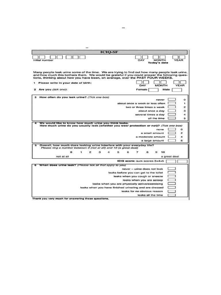 Incontinence Questionnaire–Short Form (ICIQ-SF) | PDF