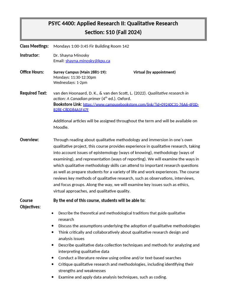 PSYC 4400 Course Syllabus Fall 2024 | PDF