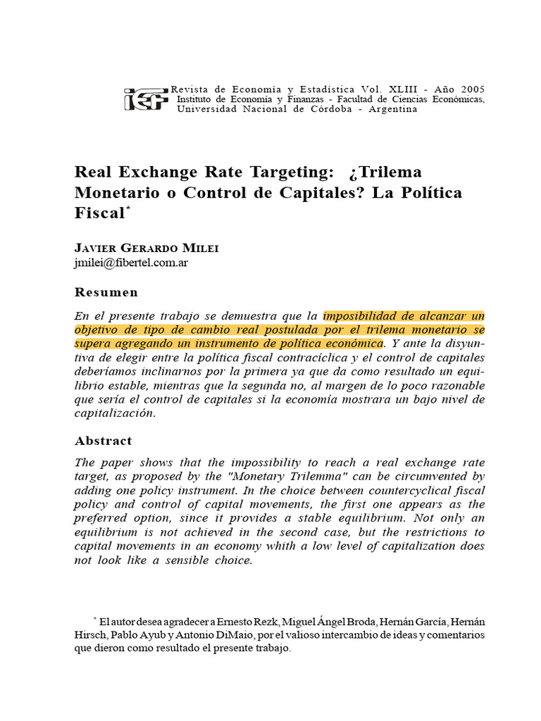 Real Exchange Rate Targeting Trilema Monetario o C | PDF