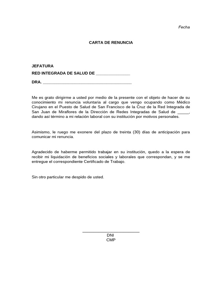 Carta de renuncia ris | PDF