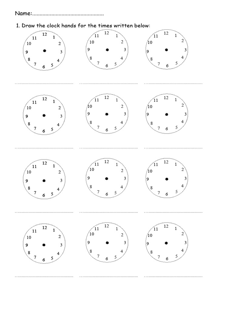 Draw The Time Worksheet Blank Template | PDF