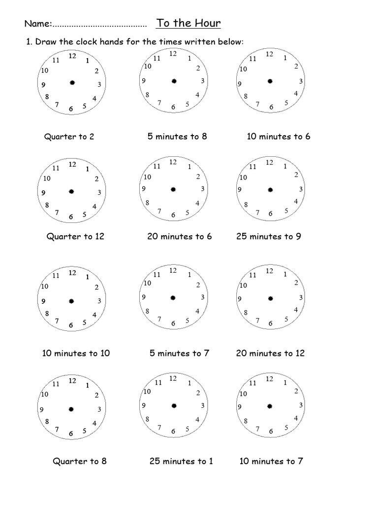 To-the-Hour-Draw-the-Time-Worksheet- | PDF