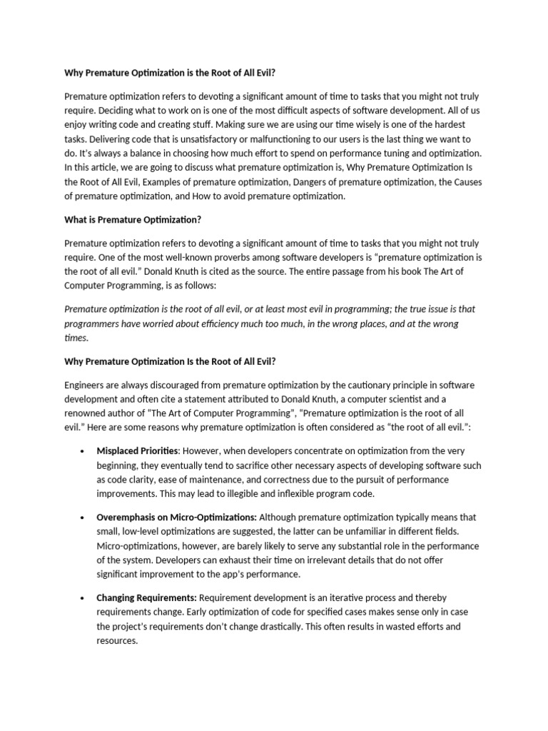 Premature Optimization | PDF