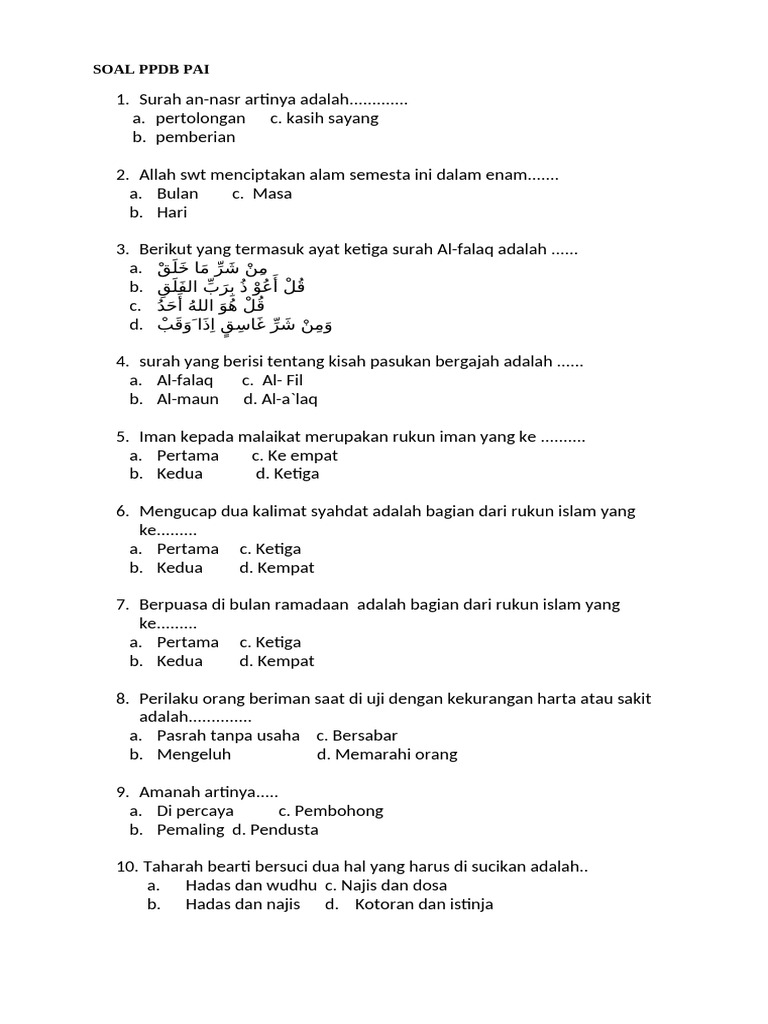 Soal PPDB Pai | PDF
