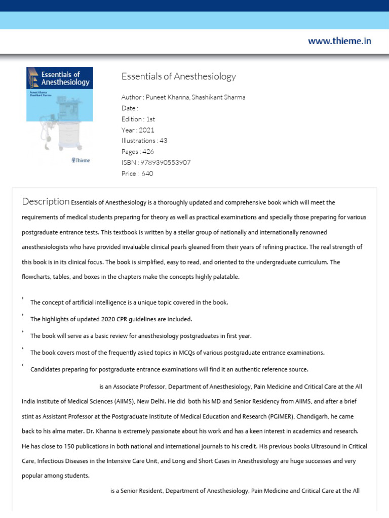 Essentials of Anesthesiology | PDF