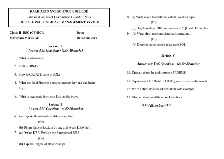RDBMS Ia1 | PDF | Teaching Methods & Materials | Technology & Engineering