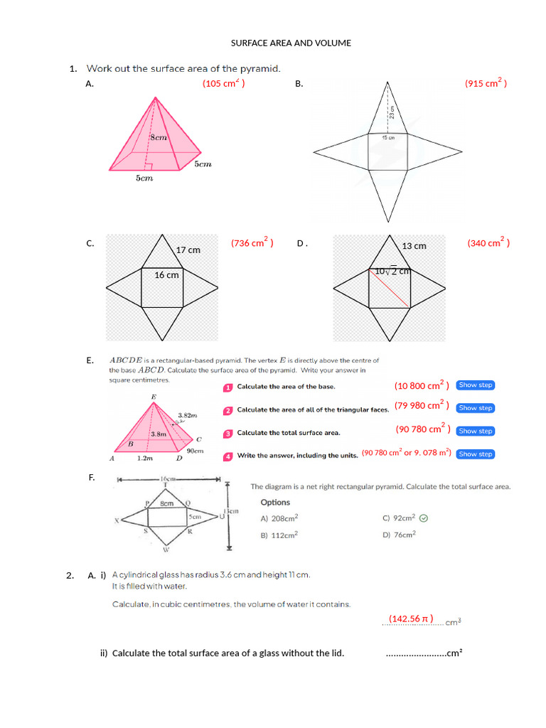Surface Area and Volume | PDF
