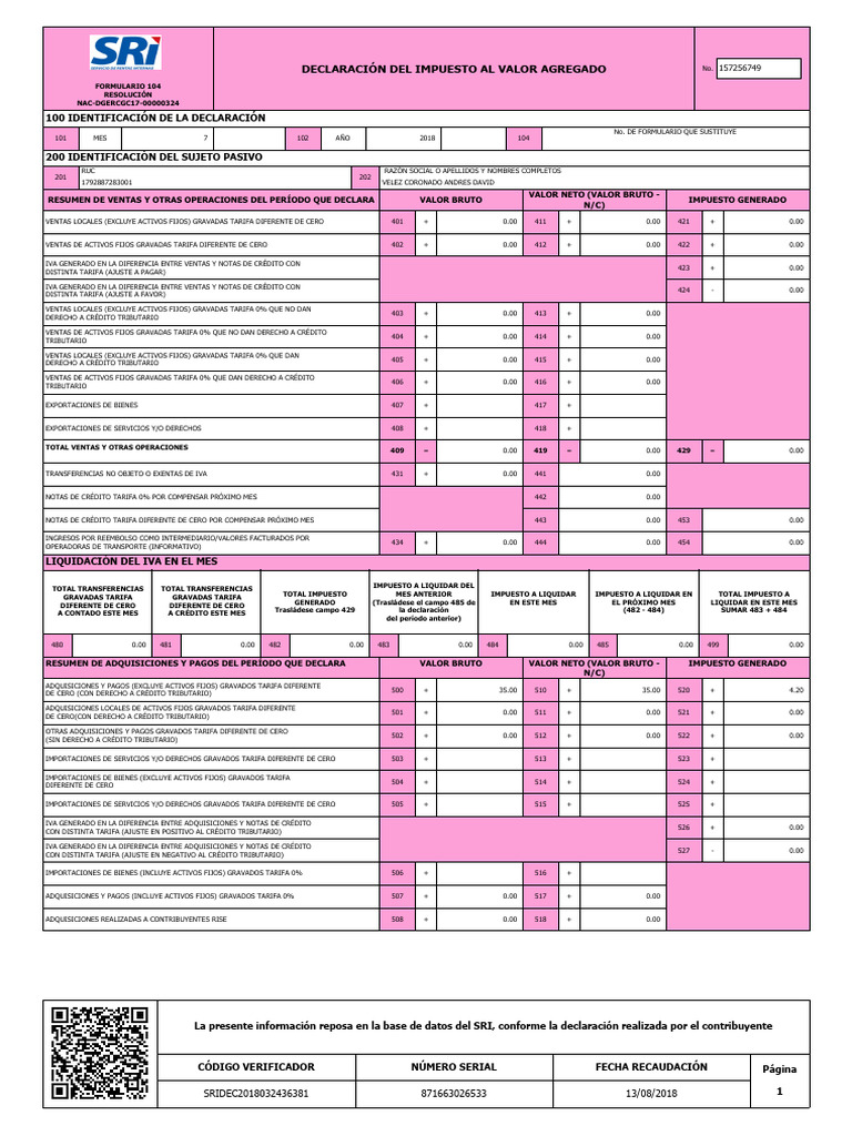 Formulario IVA10218 | PDF