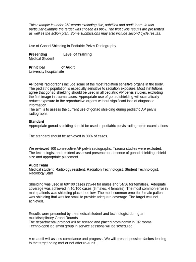 Sample Departmental Clinical Audit Abstract | PDF