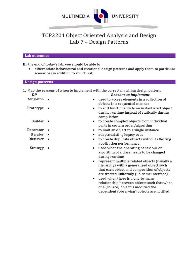 Lab 07 Creational Behavioural Design Patterns | PDF