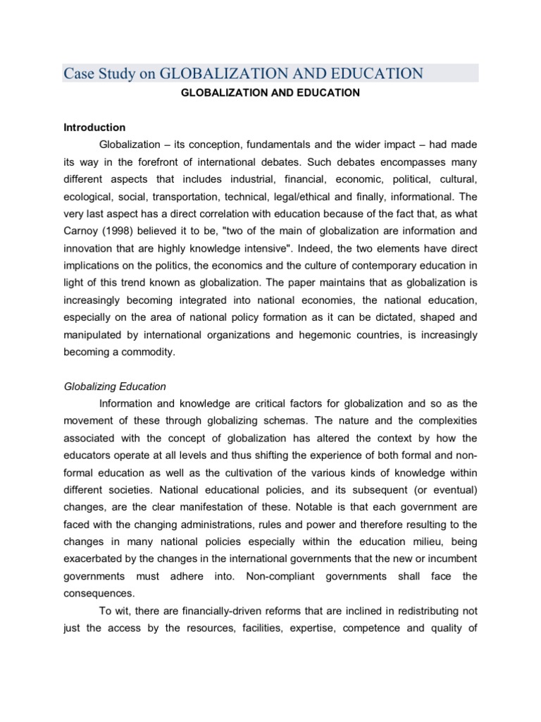 Case Study On Globalization and Education | PDF | Globalization | International Monetary Fund