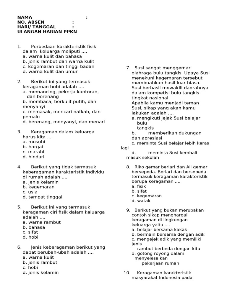 ULANGAN PPKN Tema 8 | PDF