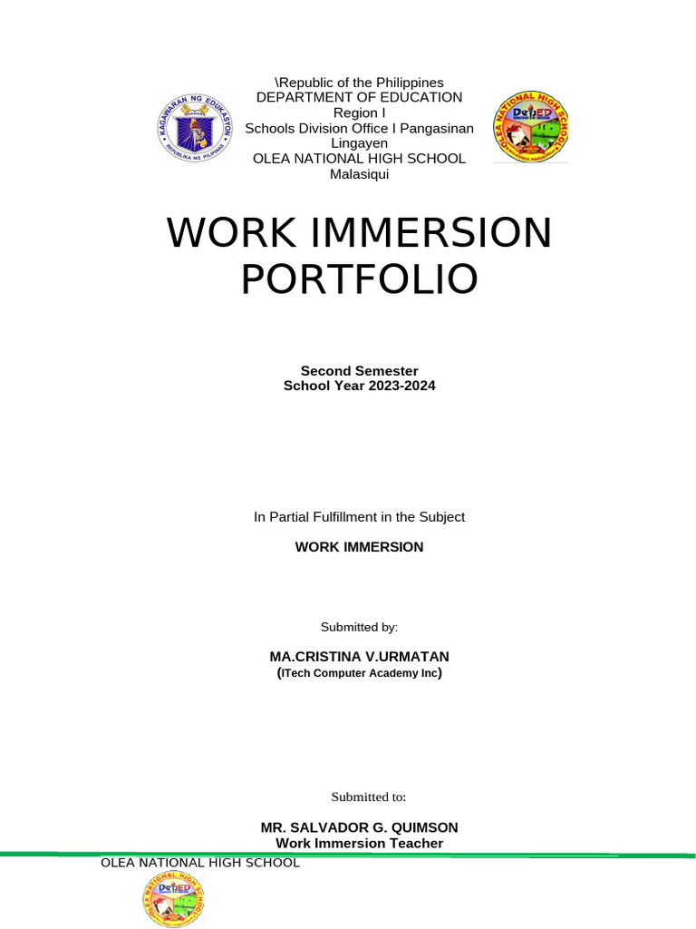 SAMPLE-WORK-IMMERSION-PORTFOLIO.doc cristina | PDF